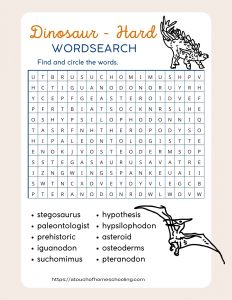 FREE Printable Dinosaur Word Search for Kids - A Touch of Homeschooling
