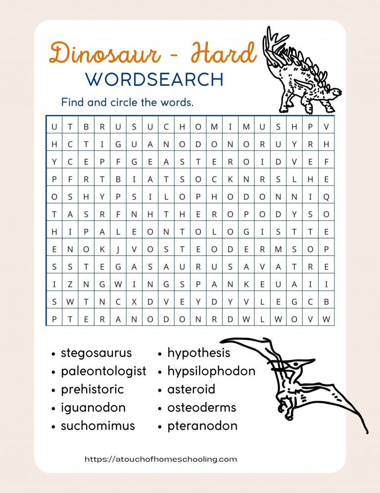 FREE Printable Dinosaur Word Search for Kids - A Touch of Homeschooling
