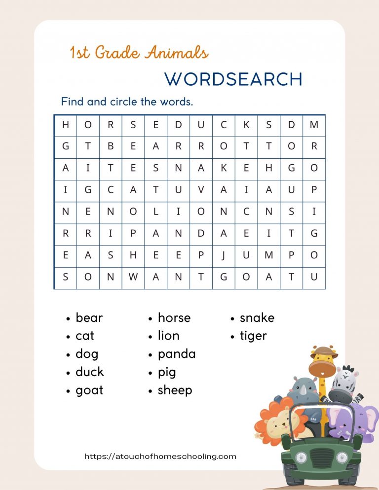 1st Grade Word Search for Kids - FREE Printables - A Touch of Homeschooling