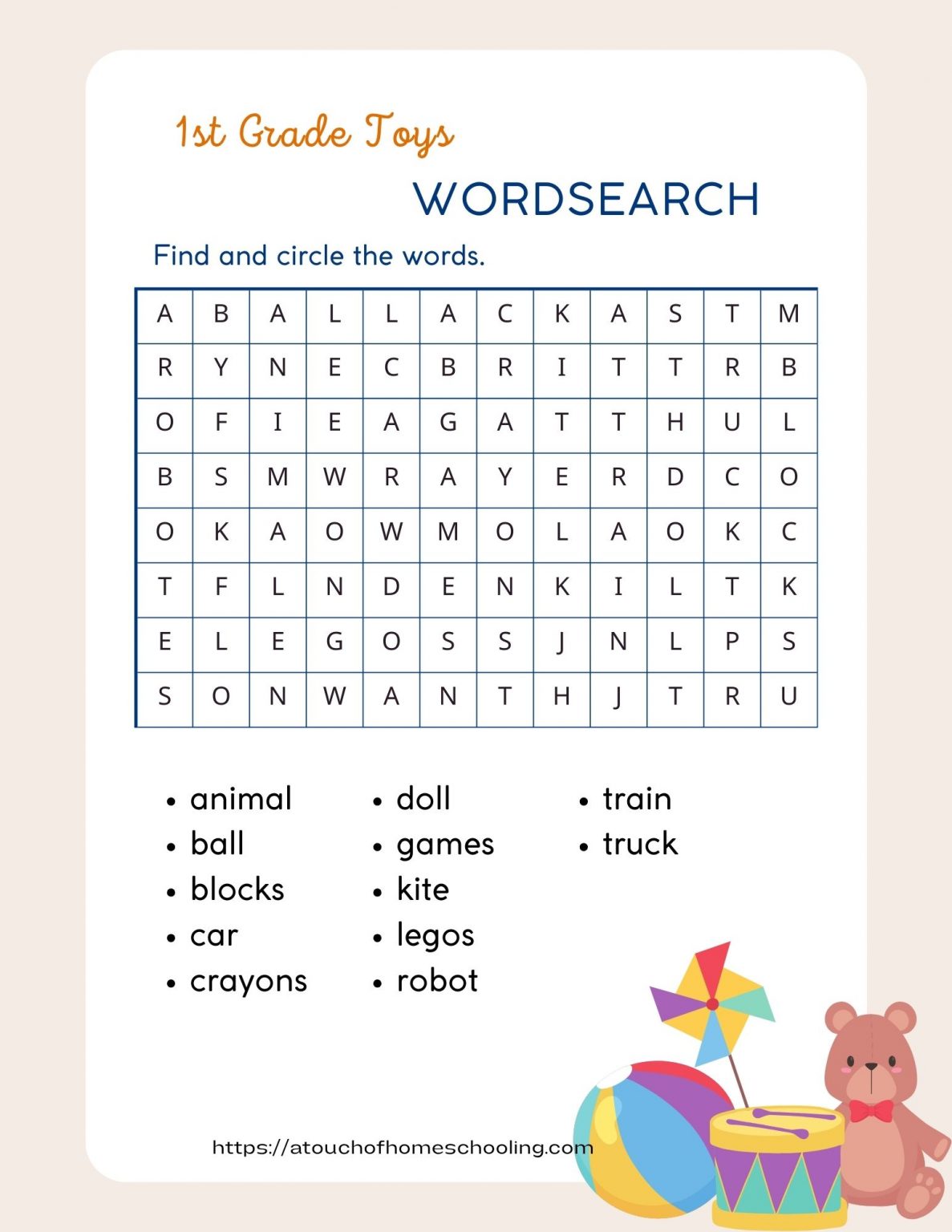 1st Grade Word Search for Kids - FREE Printables - A Touch of Homeschooling